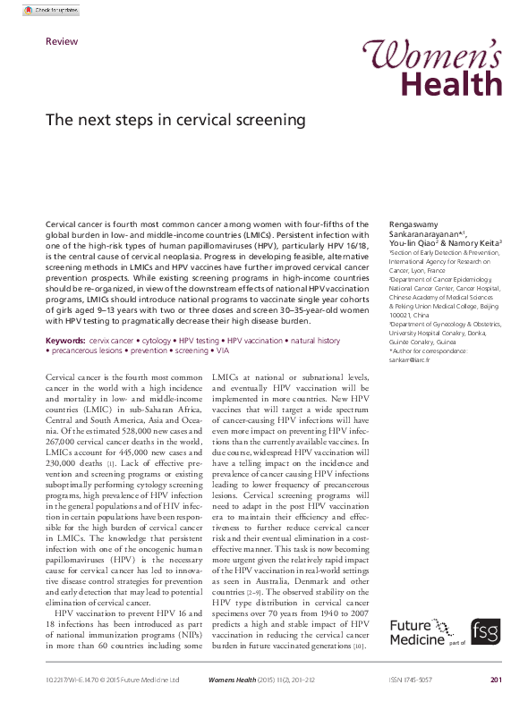 (PDF) The Next Steps in Cervical Screening