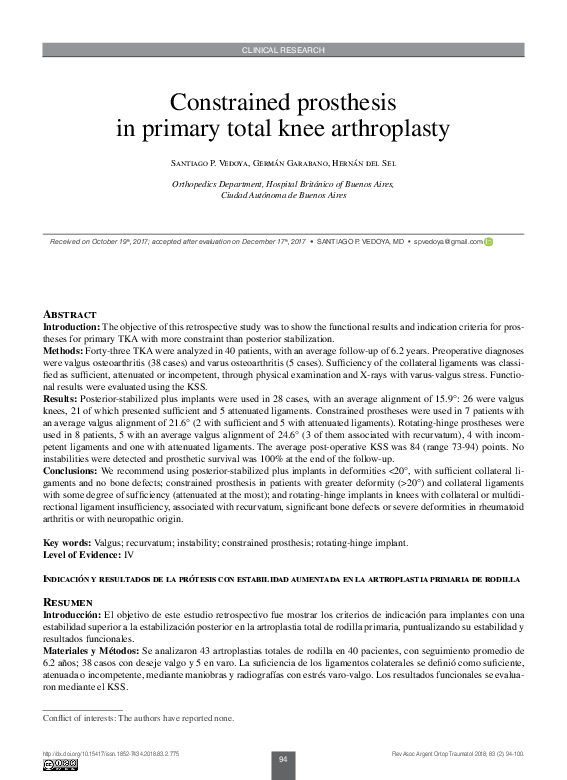 (PDF) Indicación y resultados de la prótesis con estabilidad aumentada ...