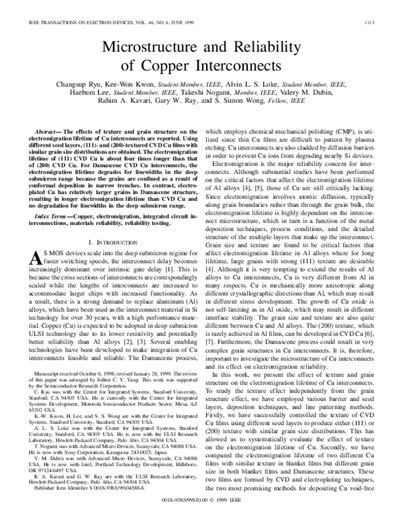 (PDF) Microstructure and reliability of copper interconnects