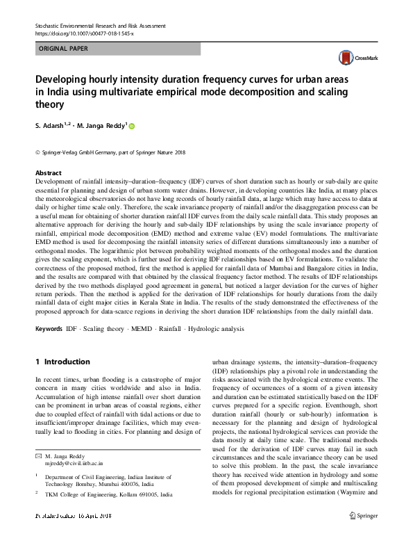 (PDF) Developing hourly intensity duration frequency curves for urban ...