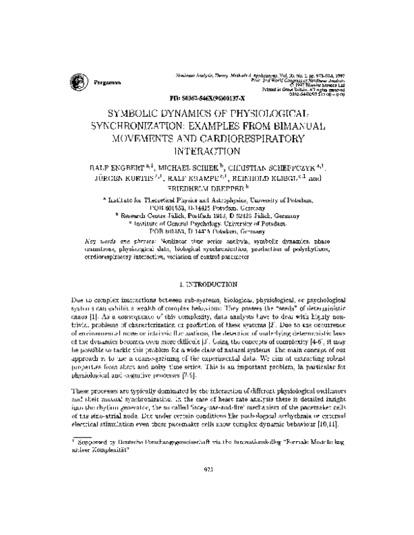 Pdf Symbolic Dynamics Of Physiological Synchronization Examples From