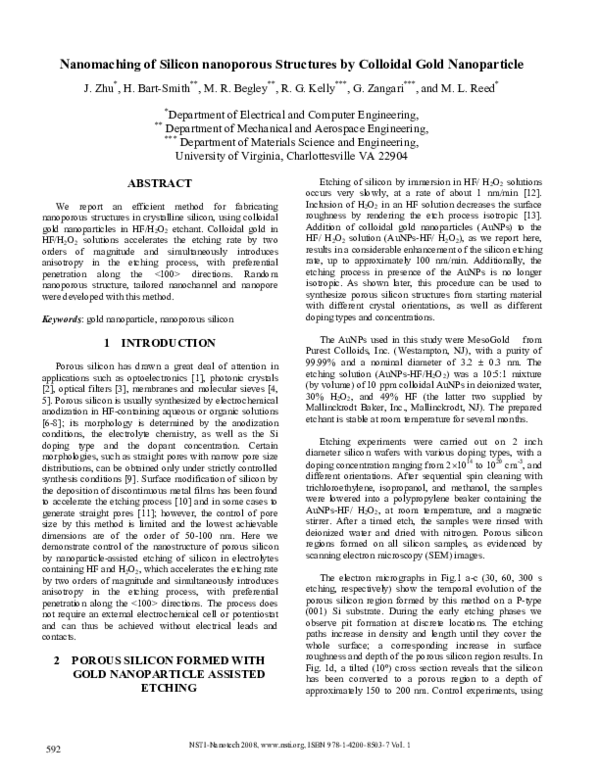 (PDF) Nanomaching of Silicon nanoporous Structures by Colloidal Gold ...