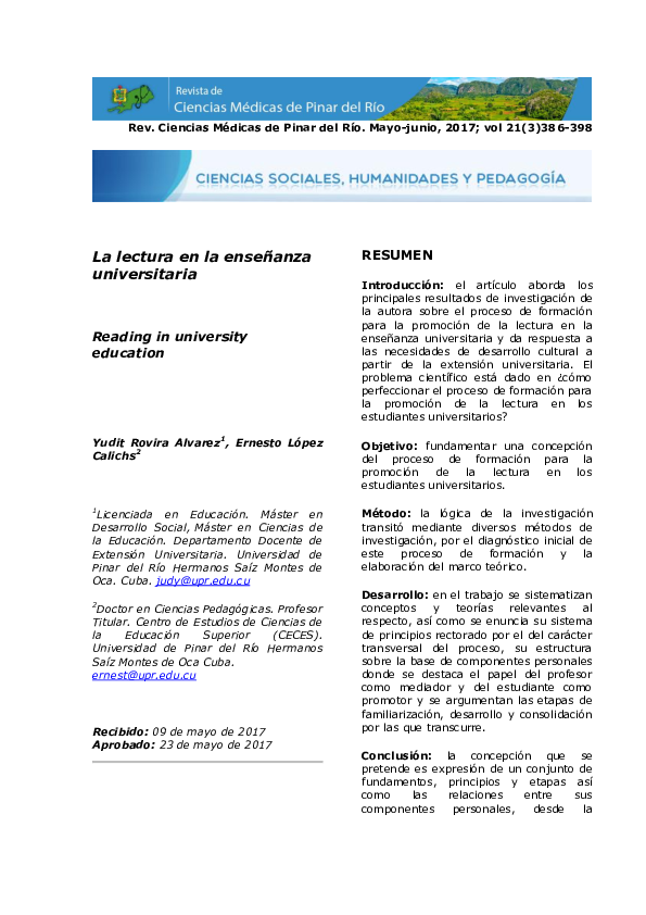 (PDF) La lectura en la enseñanza universitaria