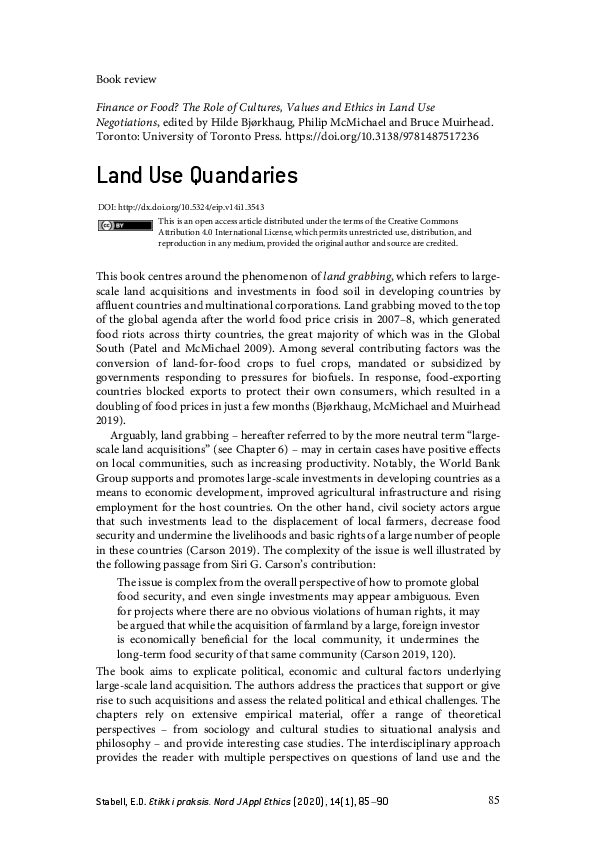 (PDF) Land use quandaries