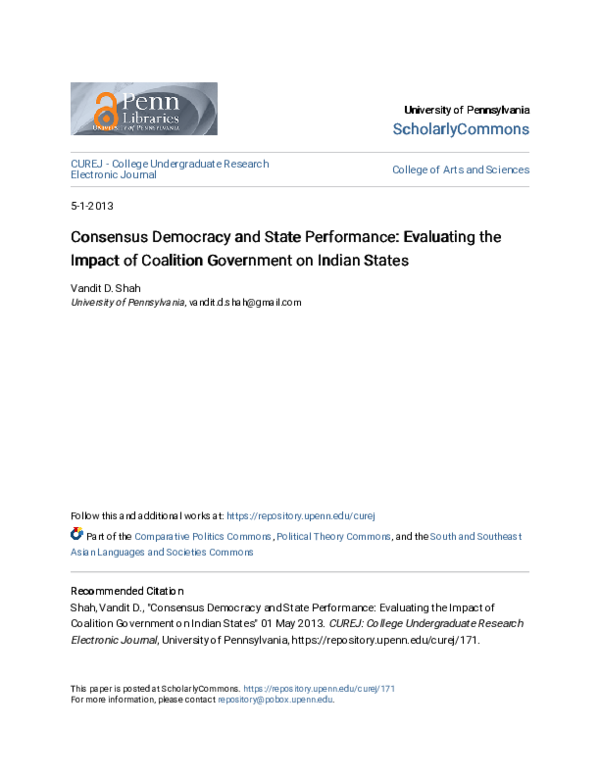 (PDF) Consensus Democracy and State Performance: Evaluating the Impact ...