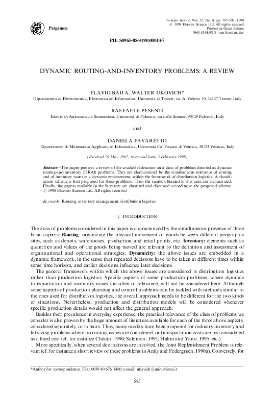 (PDF) Dynamic routing-and-inventory problems: a review