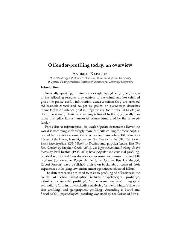 (PDF) Offender ‐ profiling today : an overview