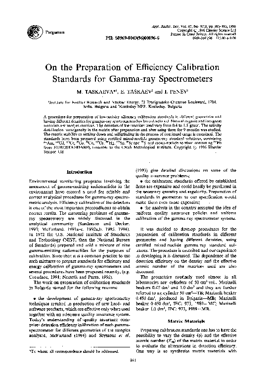 (PDF) On the preparation of efficiency calibration standards for gamma ...