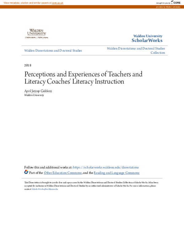 (PDF) Perceptions and Experiences of Teachers and Literacy Coaches\u27 ...