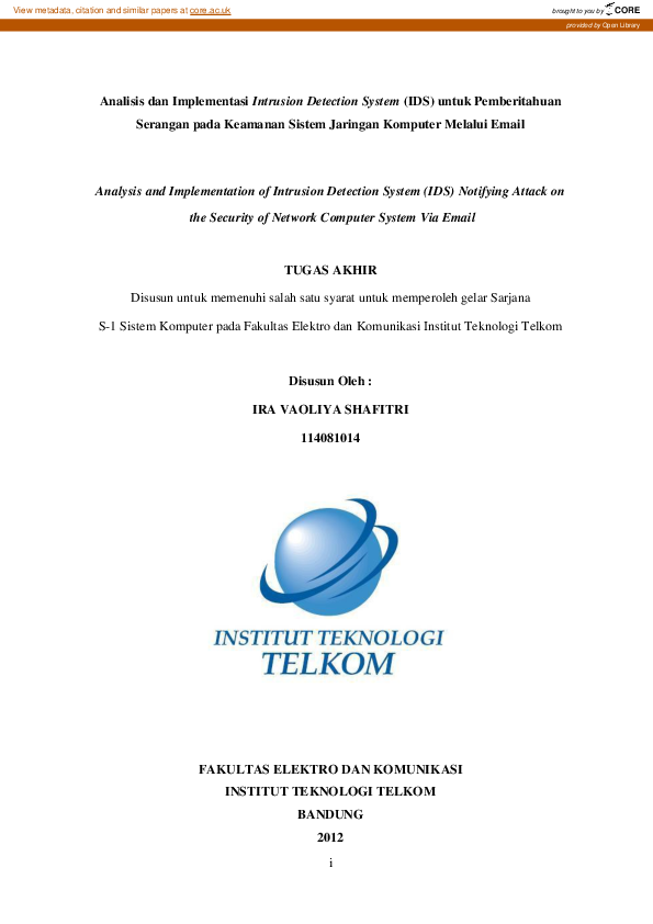 Pdf Analisis Dan Implementasi Intrusion Detection System Ids Untuk Pemberitahuan Serangan
