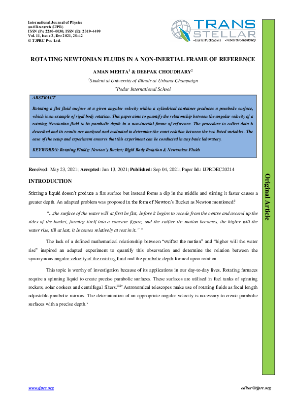 (PDF) Rotating Newtonian Fluids in a Non-Inertial Frame of Reference