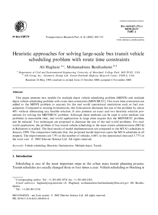 (PDF) Heuristic approaches for solving large-scale bus transit vehicle scheduling problem with ...