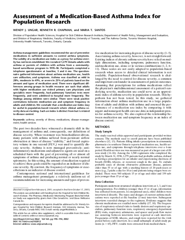 (PDF) Assessment of a Medication-Based Asthma Index for Population Research