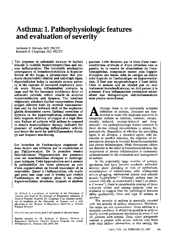 (PDF) Asthma: 1. Pathophysiologic features and evaluation of severity