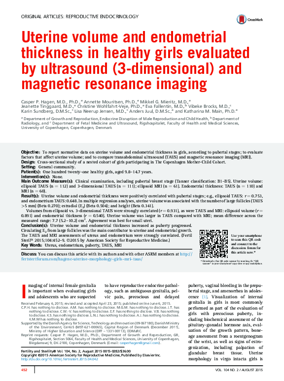 (PDF) Uterine volume and endometrial thickness in healthy girls ...