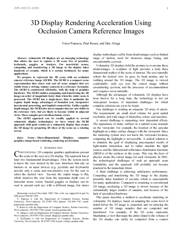 (PDF) 3D Display Rendering Acceleration Using Occlusion Camera Reference Images | Daniel Aliaga ...