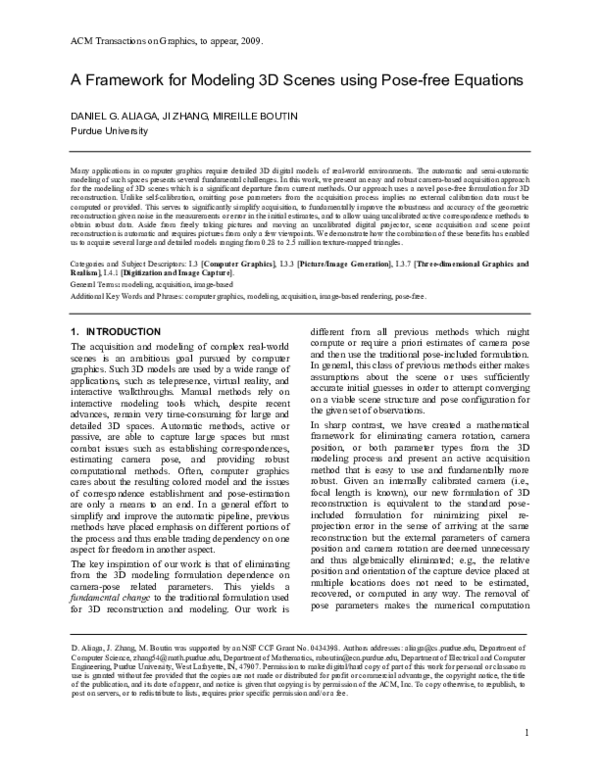 (PDF) A framework for modeling 3D scenes using pose-free equations