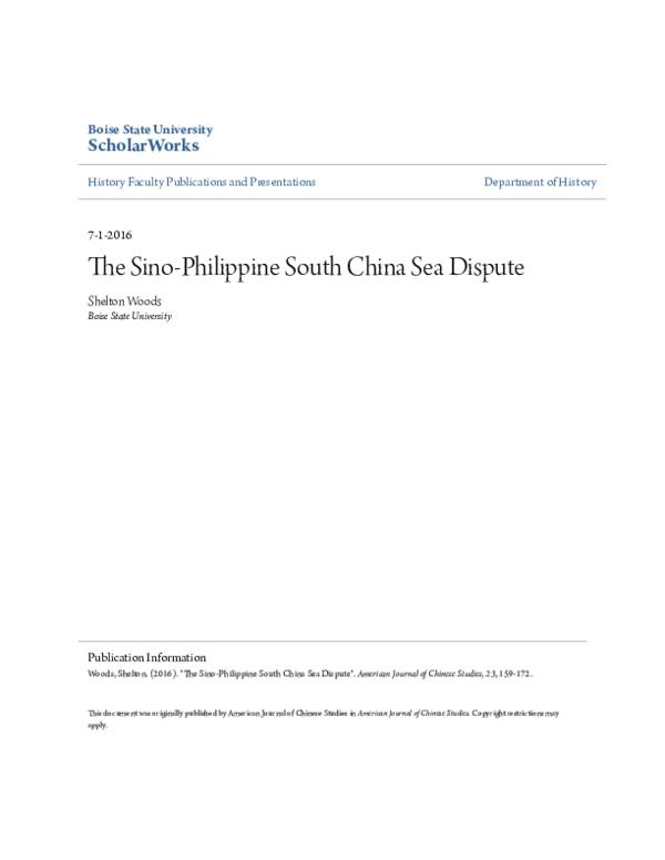 Pdf The Sino Philippine South China Sea Dispute
