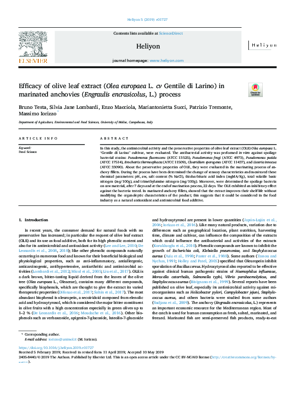 (PDF) Efficacy of olive leaf extract (Olea europaea L. cv Gentile di ...