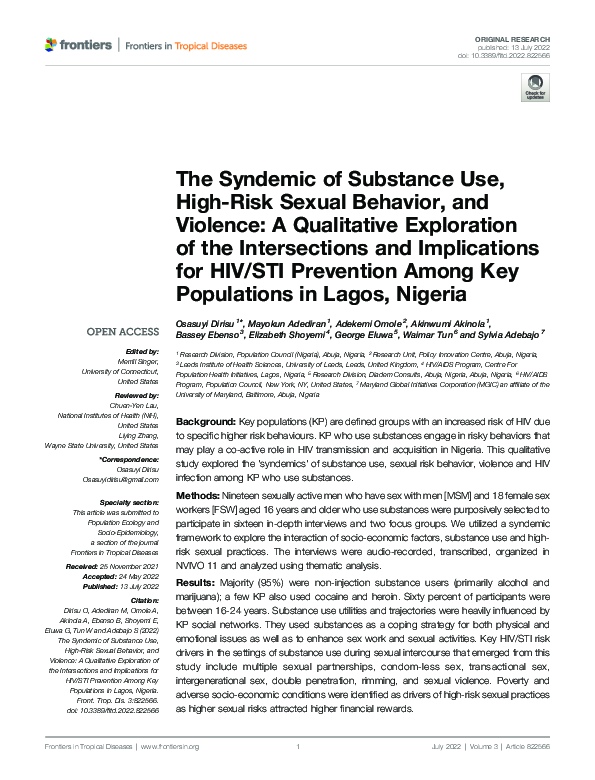 (PDF) The Syndemic of Substance Use, High-Risk Sexual Behavior, and ...