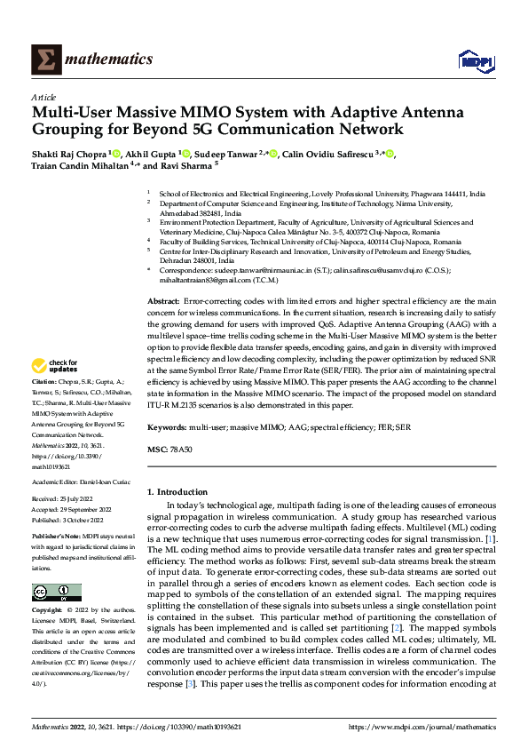 Multi-User Massive MIMO System with Adaptive Antenna Grouping for Beyond 5G Communication Network