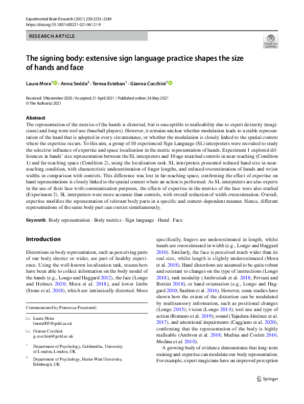 (PDF) The signing body: extensive sign language practice shapes the ...