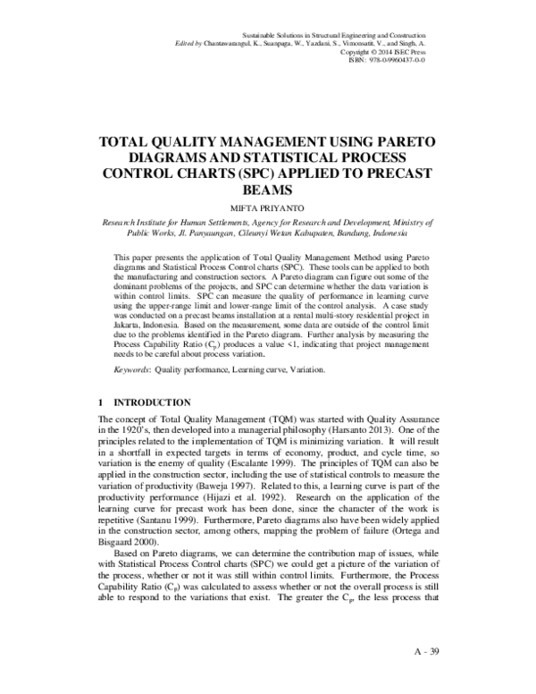 (PDF) Total Quality Management Using Pareto Diagrams and Statistical Process Control Charts (SPC ...