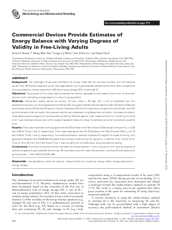 (PDF) Commercial Devices Provide Estimates of Energy Balance with ...