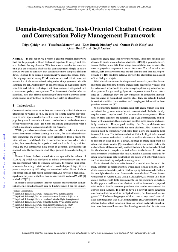 (PDF) Domain-Independent, Task-Oriented Chatbot Creation and ...