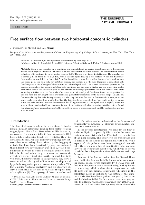 (PDF) Free surface flow between two horizontal concentric cylinders