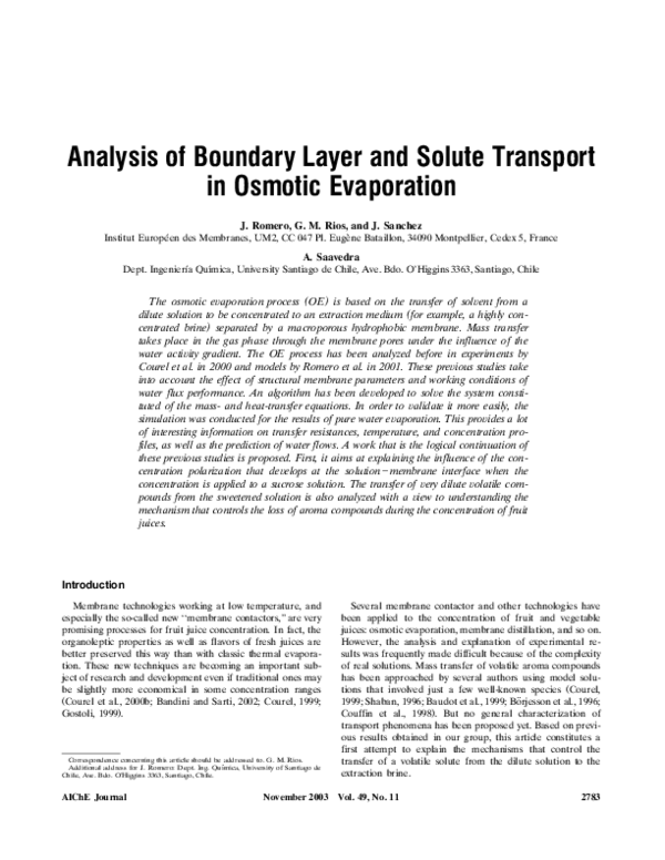(PDF) Analysis of boundary layer and solute transport in osmotic evaporation