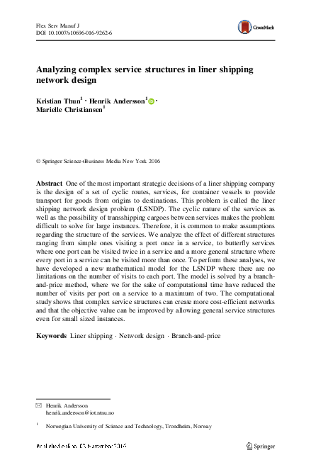 (PDF) Analyzing complex service structures in liner shipping network design