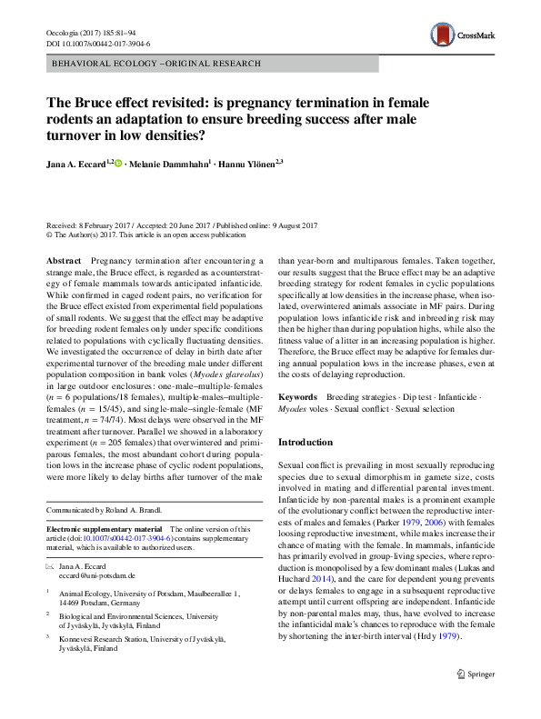 (PDF) The Bruce effect revisited: is pregnancy termination in female ...