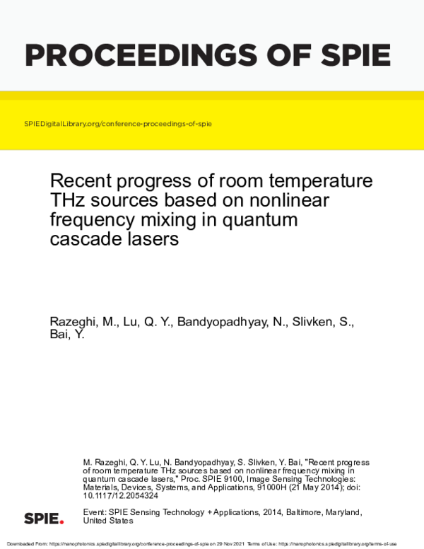 (PDF) Recent progress of room temperature THz sources based on ...