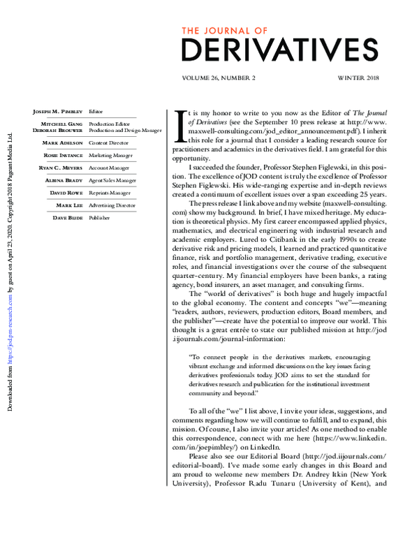 (PDF) Editor’s Letter | Joseph Pimbley - Academia.edu