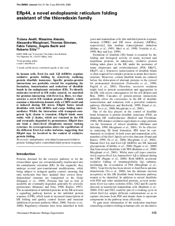 (PDF) ERp44, a novel endoplasmic reticulum folding assistant of the ...