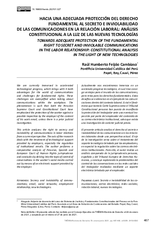 (PDF) Hacia una adecuada protección del derecho fundamental al secreto e inviolabilidad de las ...