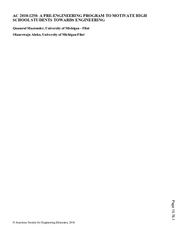 (PDF) A Pre Engineering Program To Motivate High School Students ...