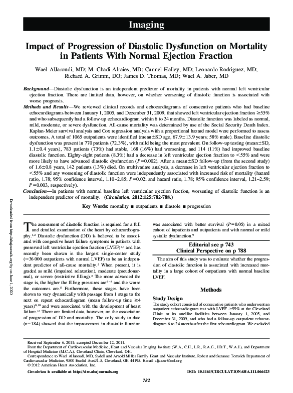 (PDF) Impact of Progression of Diastolic Dysfunction on Mortality in ...