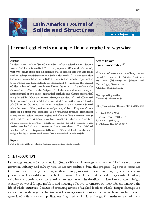 (PDF) Thermal load effects on fatigue life of a cracked railway wheel