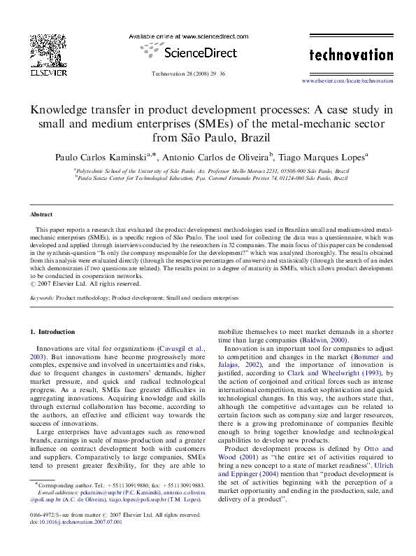 (PDF) Knowledge transfer in product development processes: A case study in small and medium ...