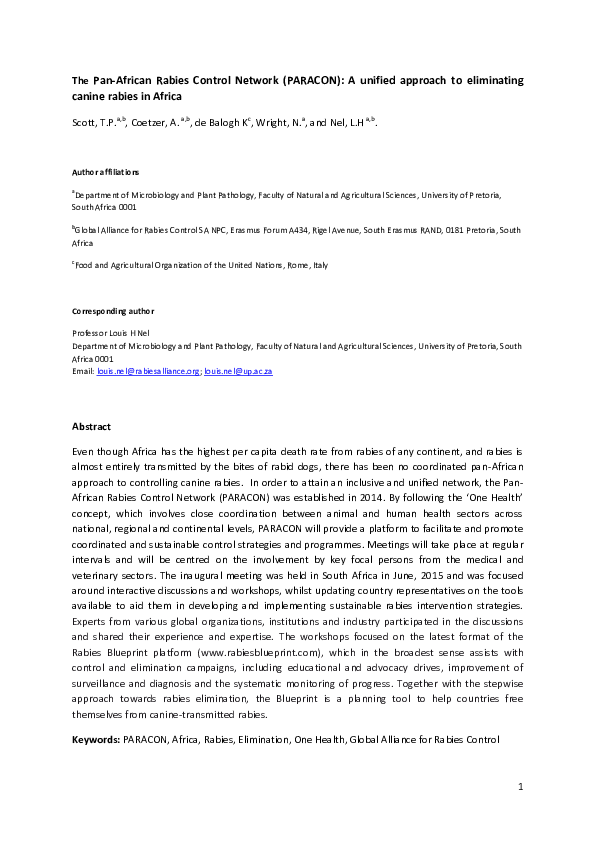 (PDF) The Pan-African Rabies Control Network (PARACON): A unified ...