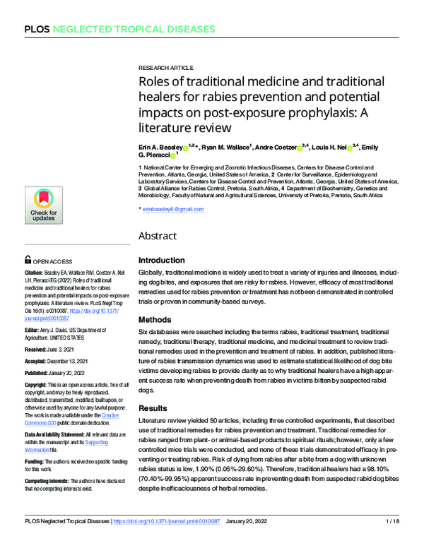 (PDF) Roles of traditional medicine and traditional healers for rabies ...
