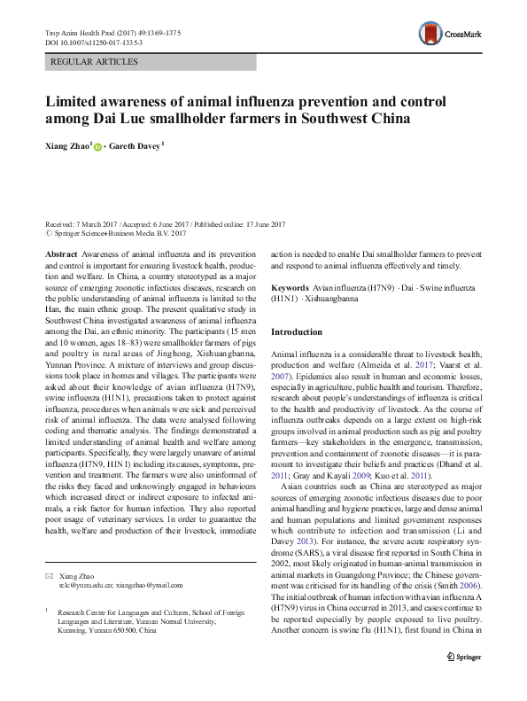 (PDF) Limited awareness of animal influenza prevention and control ...