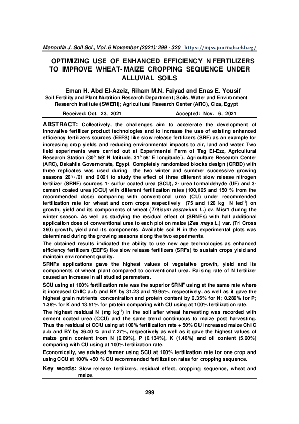 (PDF) Optimizing Use of Enhanced Efficiency N Fertilizers to Improve Wheat- Maize Cropping ...