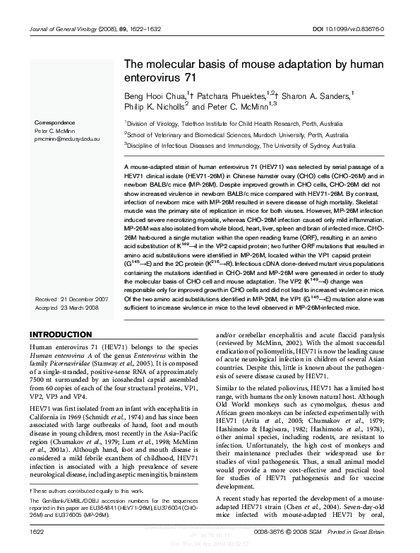 (PDF) The molecular basis of mouse adaptation by human enterovirus 71