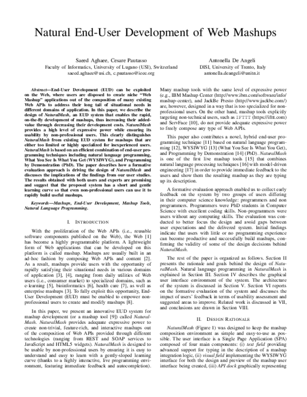 (PDF) Natural End-User Development of Web Mashups