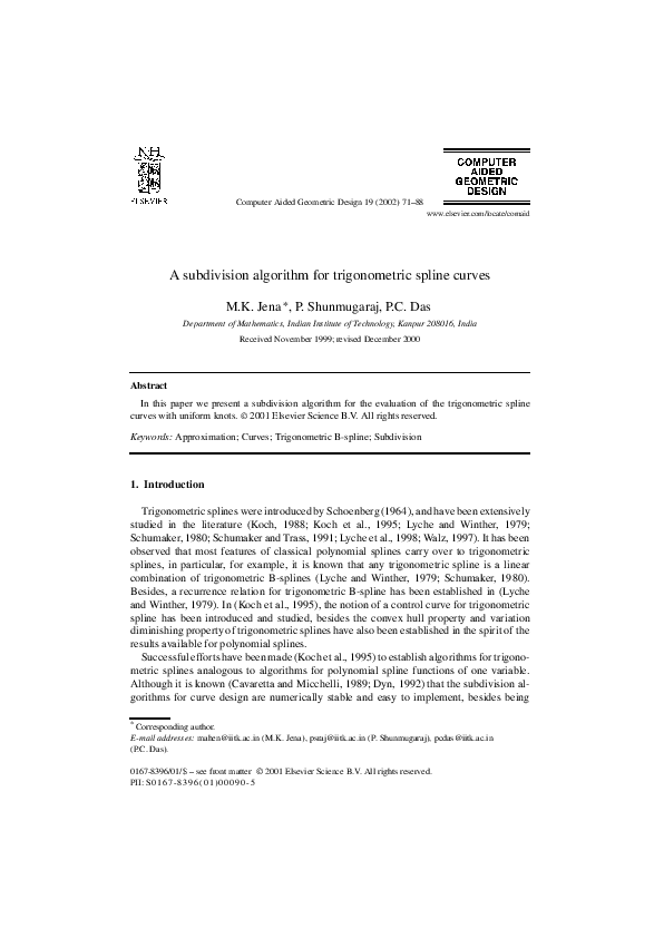 Pdf A Subdivision Algorithm For Trigonometric Spline Curves