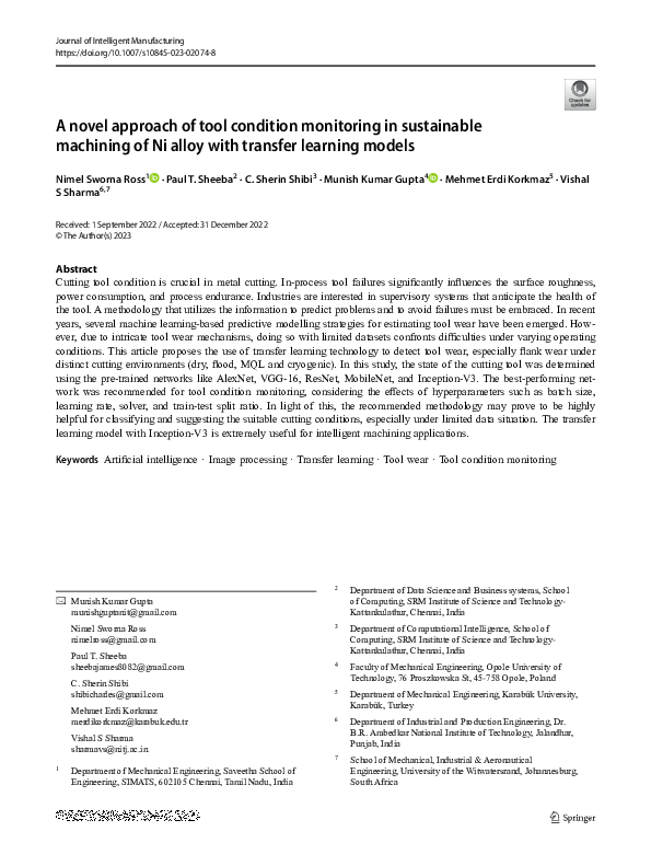 (PDF) A novel approach of tool condition monitoring in sustainable ...