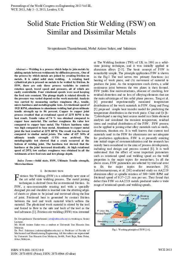 (PDF) Solid state friction stir welding (FSW) on similar and dissimilar ...